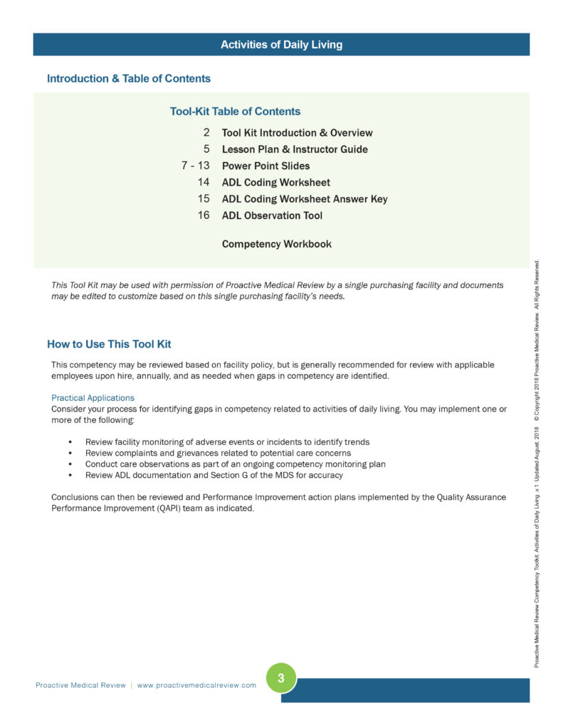 Activities of Daily Living Competency Toolkit - Proactive LTC Consulting