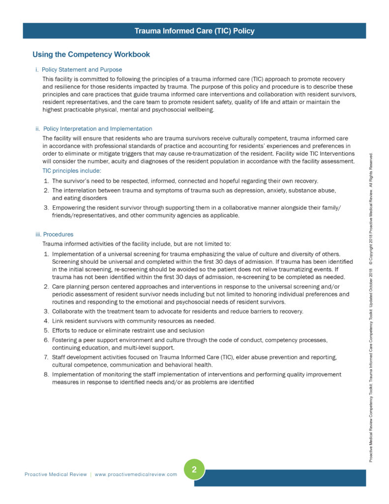 Trauma-Informed Care Competency Toolkit - Proactive LTC Consulting